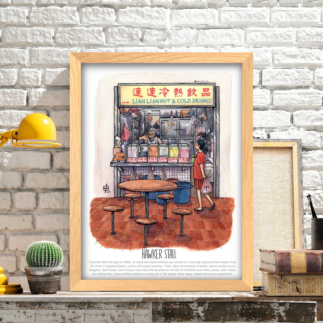 Singapore Traditional Food Hawker Drinks Stall Hand Drawn Art Print. - Etsy