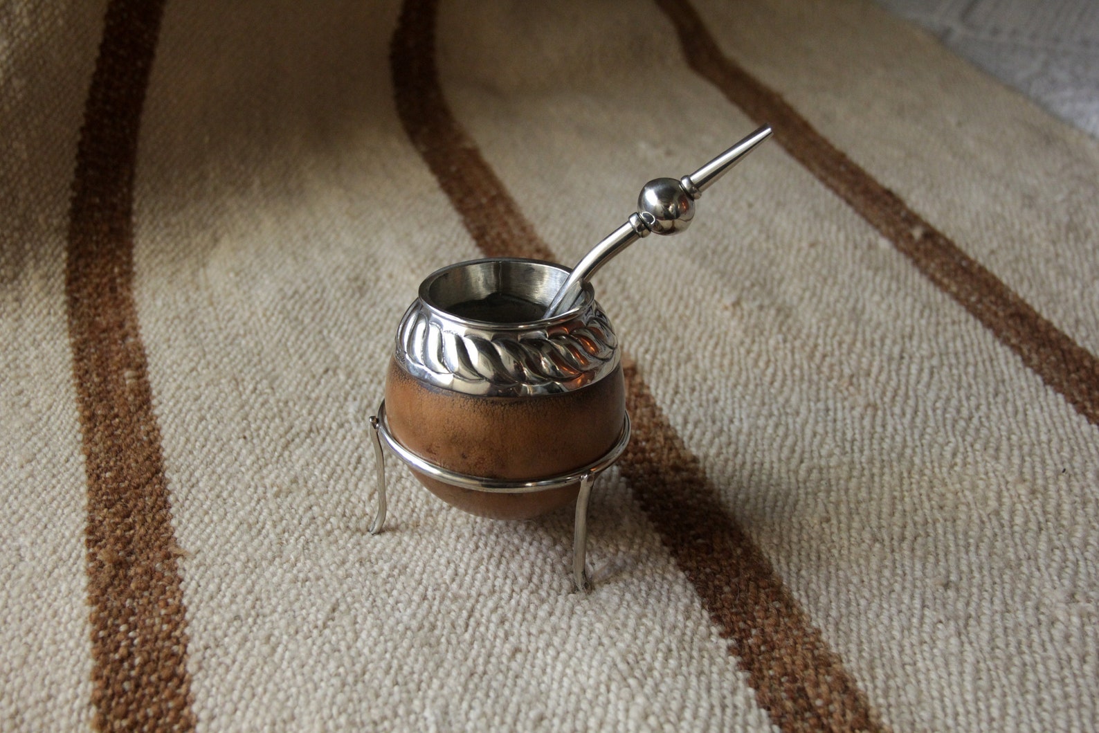 Calabash Mate Gourd Galloneado With Holder yerba Mate Cup Nickel Silver ...