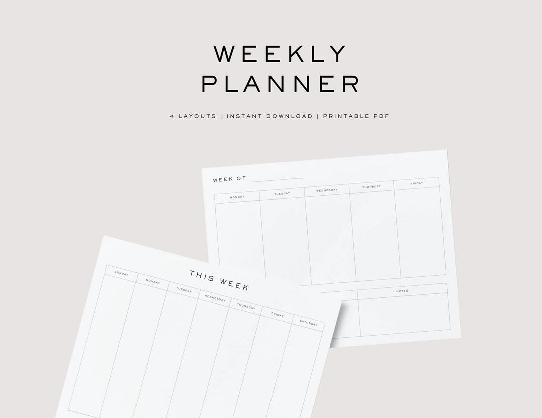 Weekly Calendar Planner, Printable Template, Simple Classic Minimalist ...