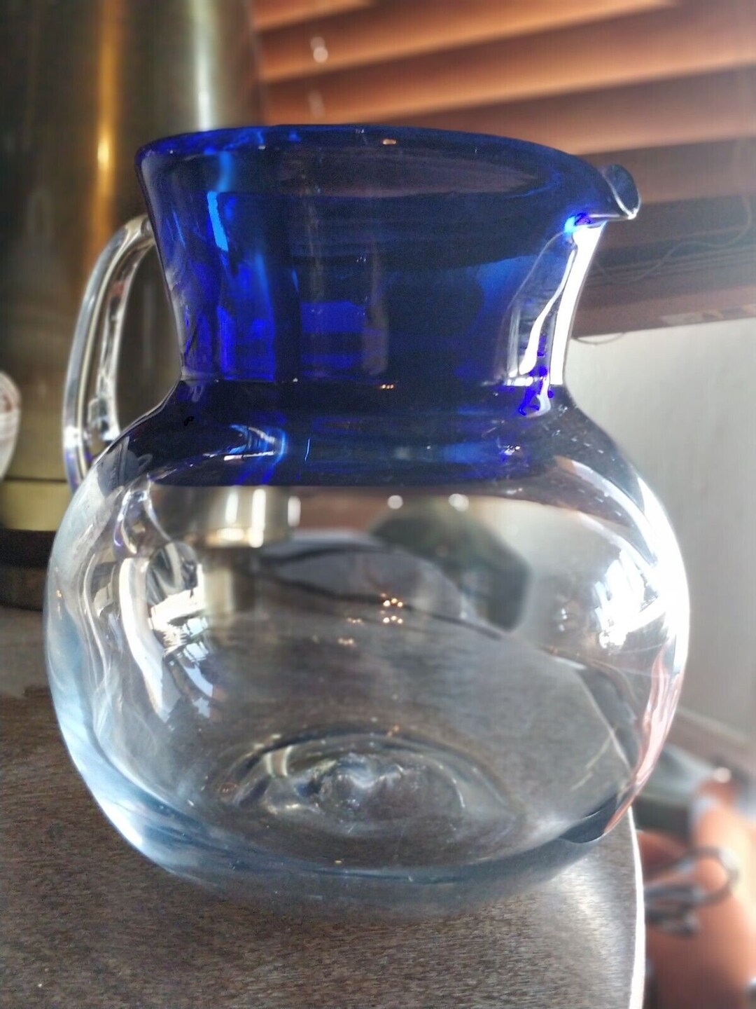 Vintage Blue Glass Pitcher Large Size With Handle - Etsy