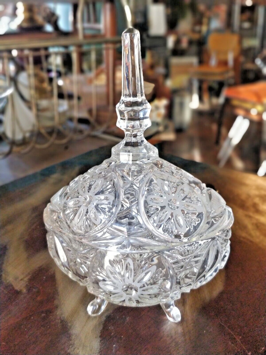 Vintage Crystal Clear Candy Dish Lidded Elegant Collectible - Etsy