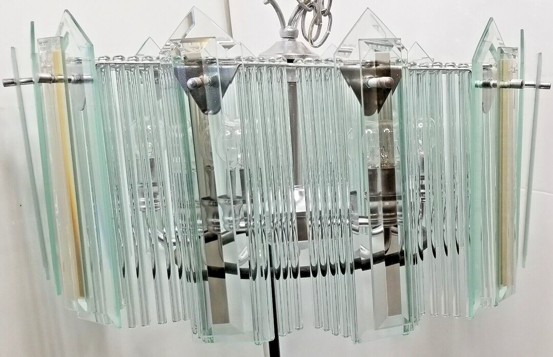 Mid Century Glass Rod and Beveled Glass Panel Chandelier New - Etsy