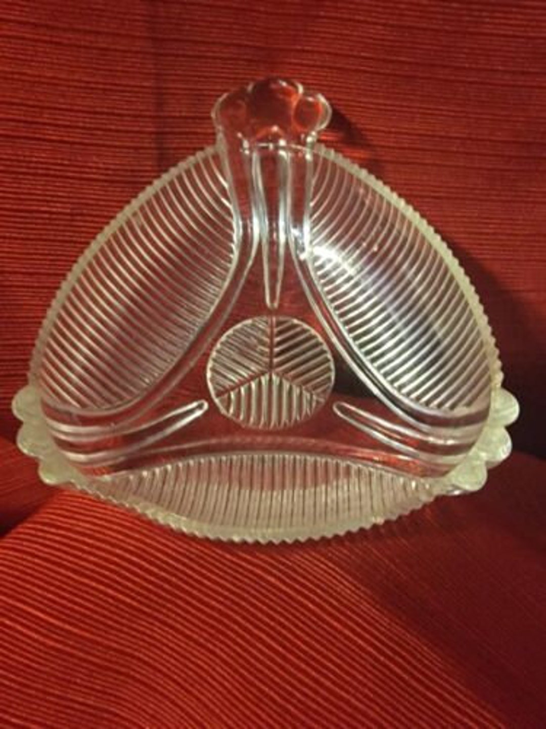 Vintage Pressed Glass Art Deco Small Triangular Candy Dish With Handle ...