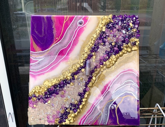 Sparkling Passion Purple Resin Art With Amethyst Double | Etsy