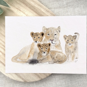 Karte Aquarell Löwe Katze Löwin Löwenbaby Tierbaby Raubkatze Katze ...