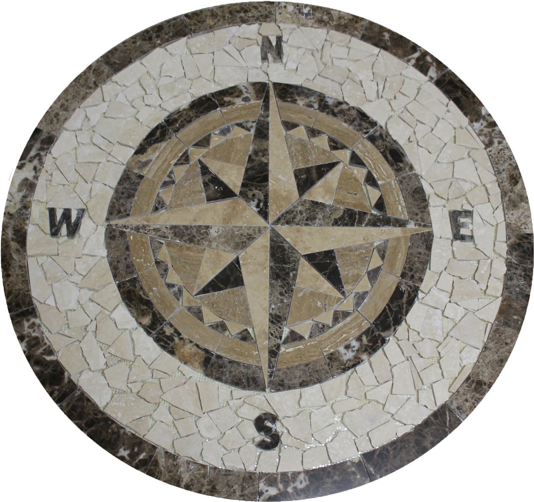 Floor Medallion Marble Mosaic Compass Rose Star Design M008 - Etsy