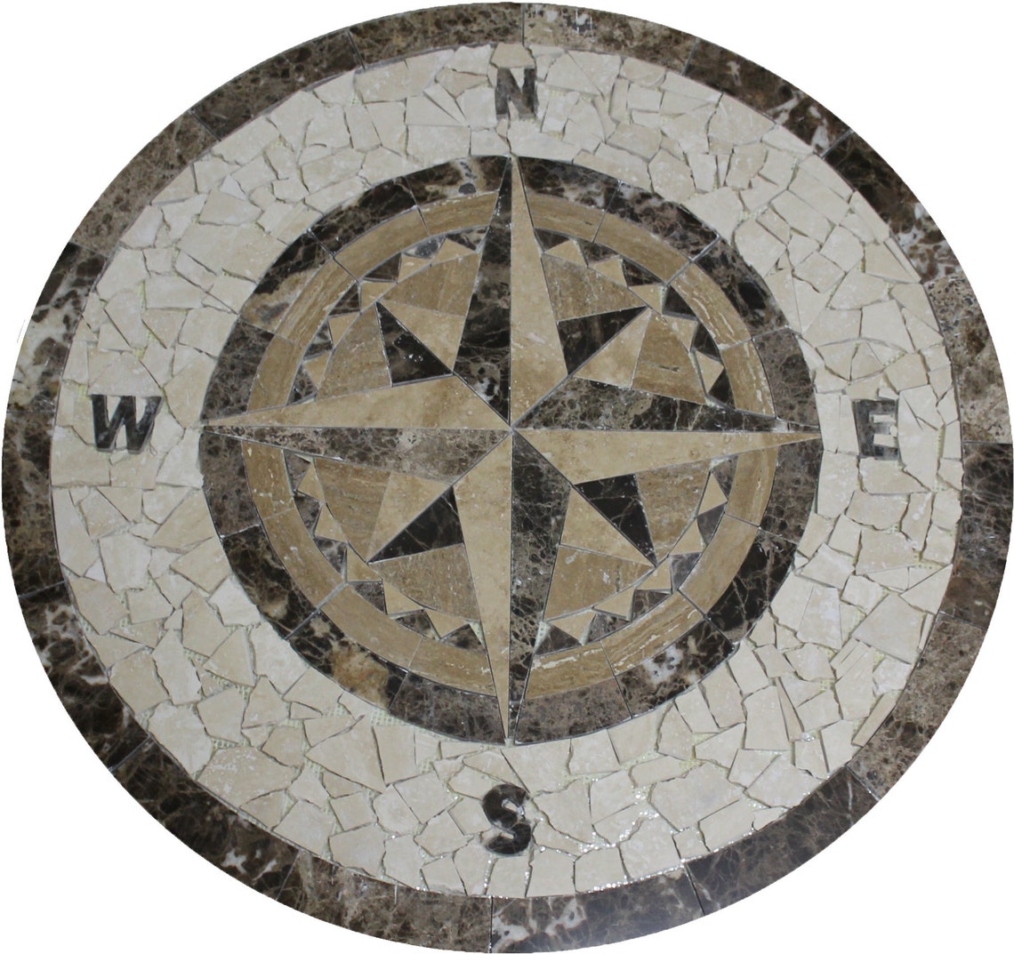 Floor Medallion Marble Mosaic Compass Rose Star Design M008 - Etsy