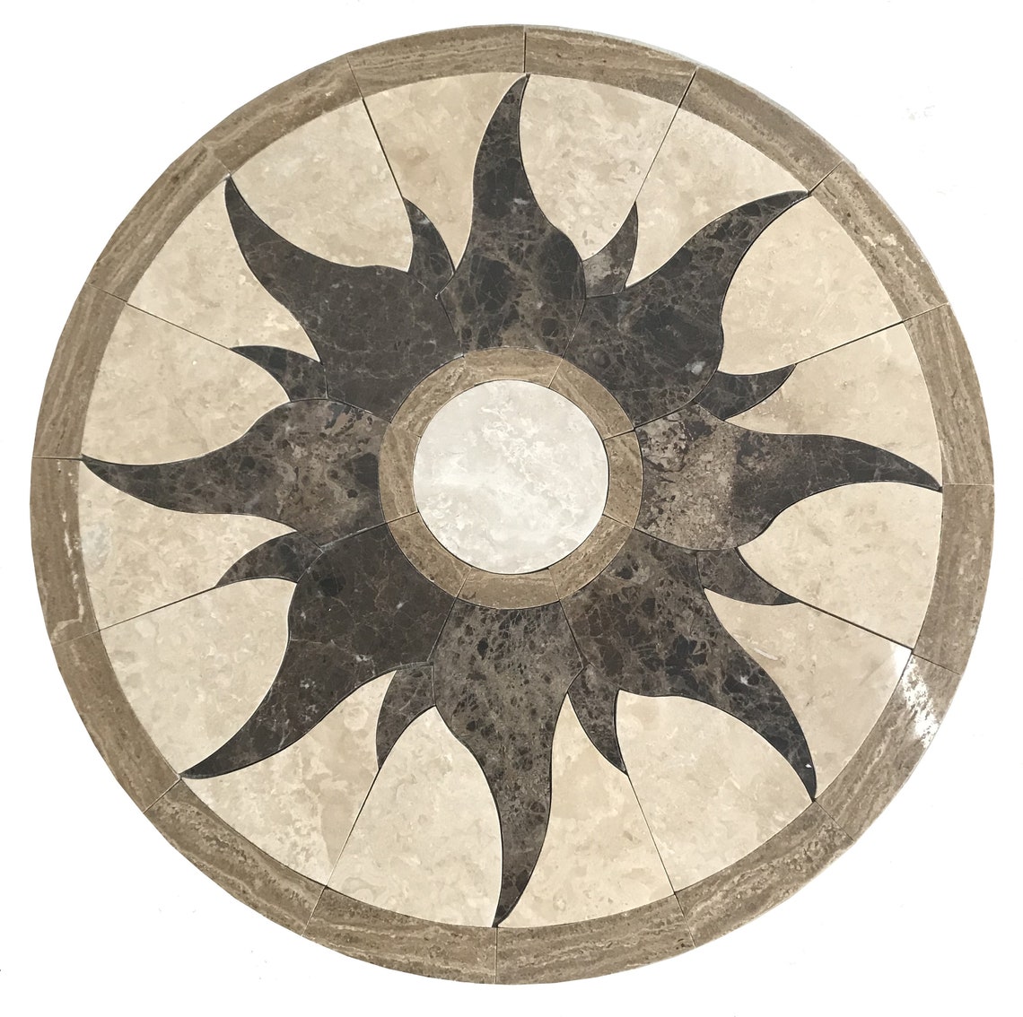Floor medallion marble mosaic sun design M001 | Etsy