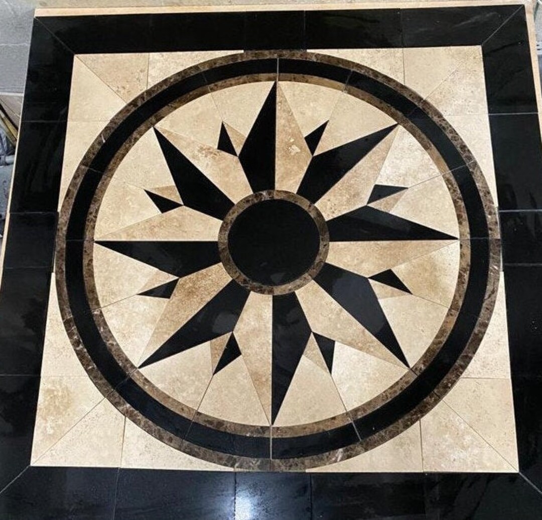 Floor Medallion Marble Mosaic North Star Design M005 - Etsy