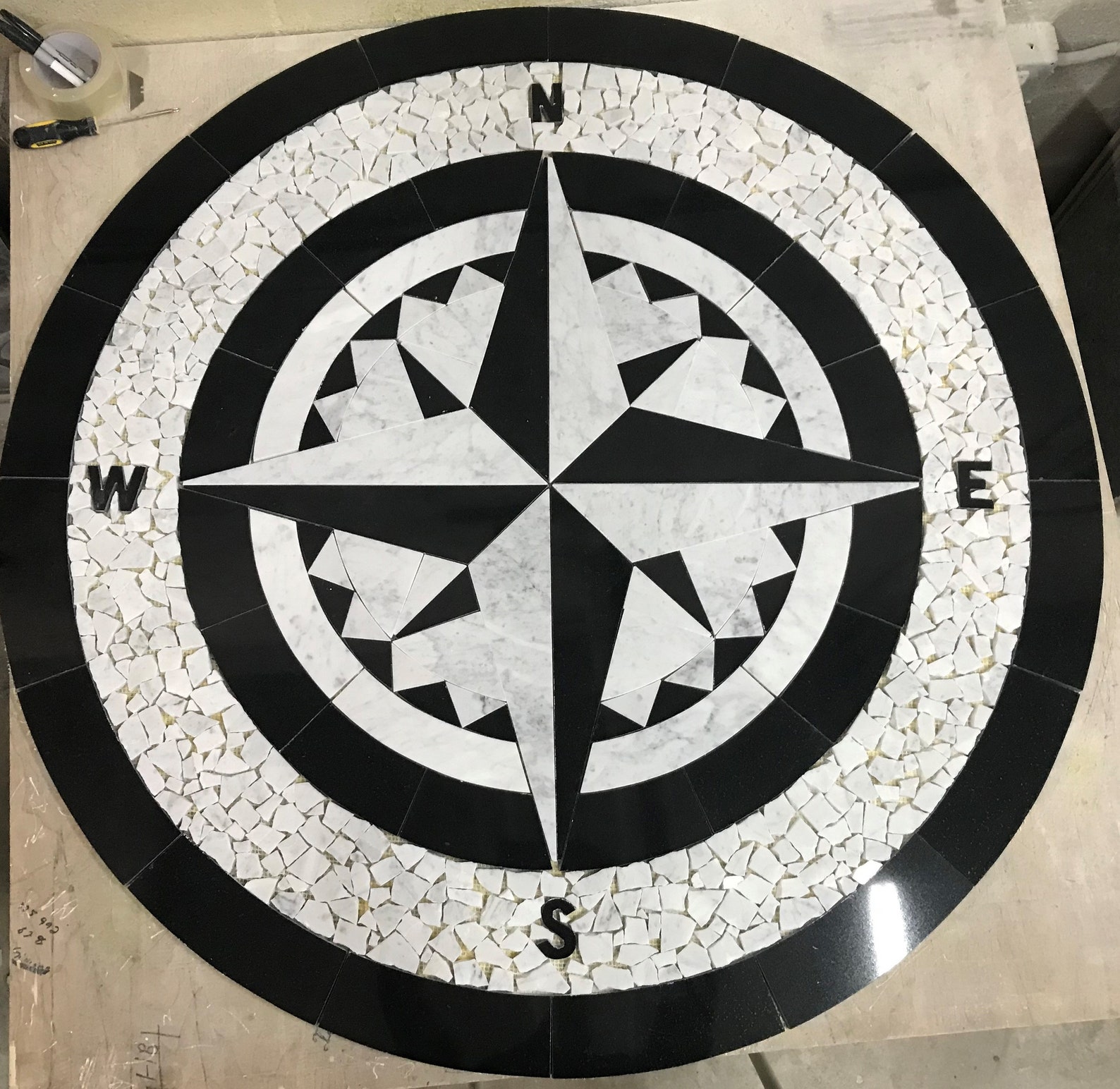 Floor Medallion Marble Mosaic Compass Rose Star Design M042 - Etsy