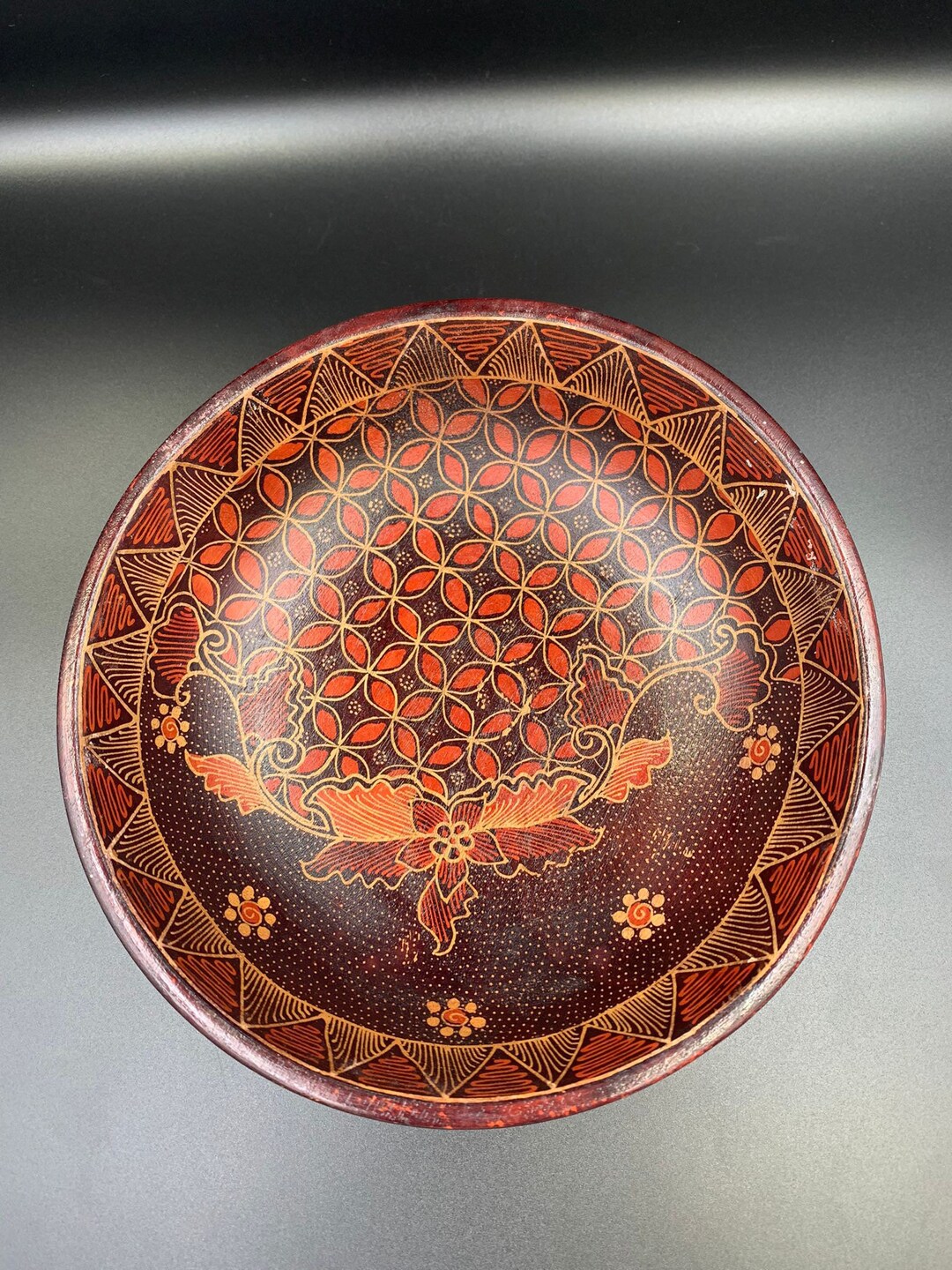 Floral Motif Batik Wood Decorative Bowl From Bali, “lok Chan Flowers ...