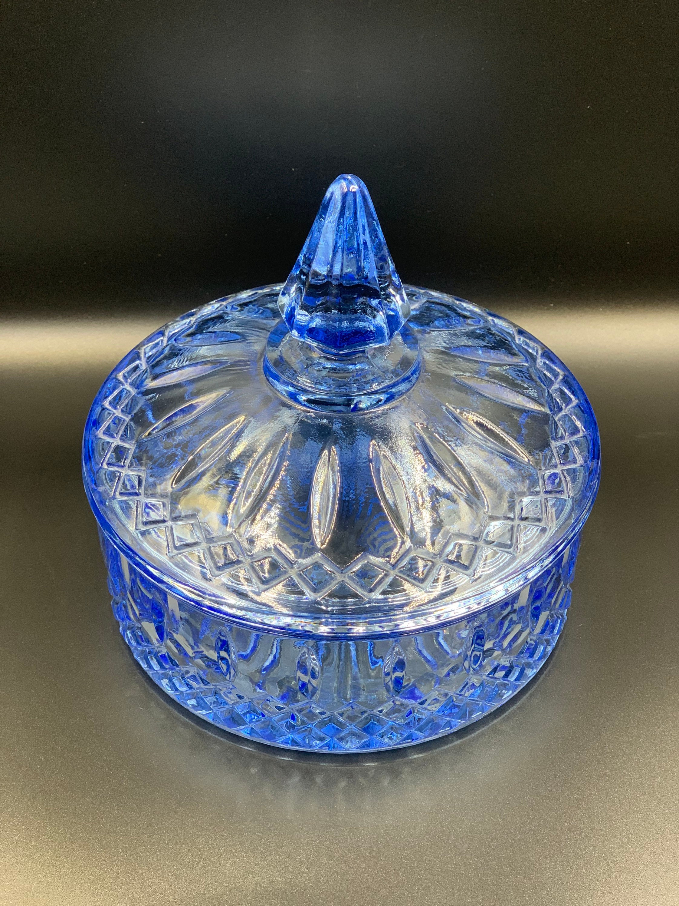 Vintage Blue Indiana Glass “princess” Candy Box/bowl/basket With Cover ...