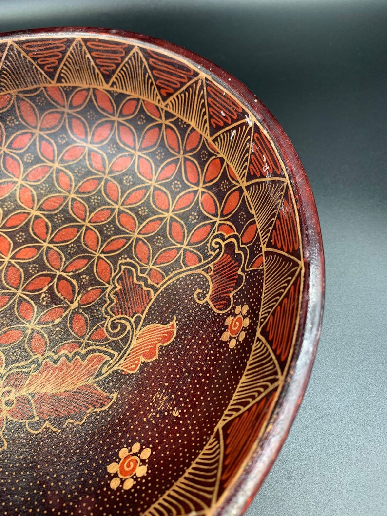Floral Motif Batik Wood Decorative Bowl From Bali lok Chan - Etsy