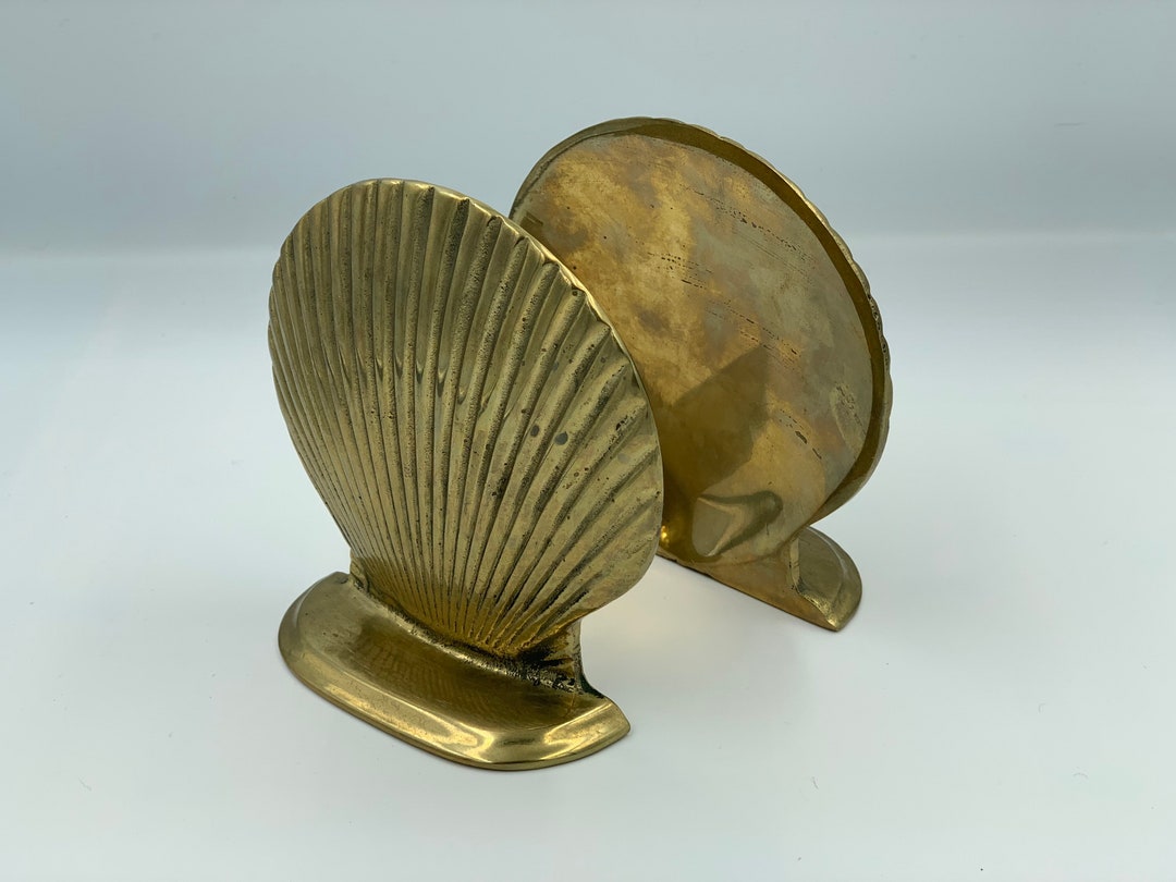 Vintage Solid Brass Seashell Bookends Set of Two - Etsy