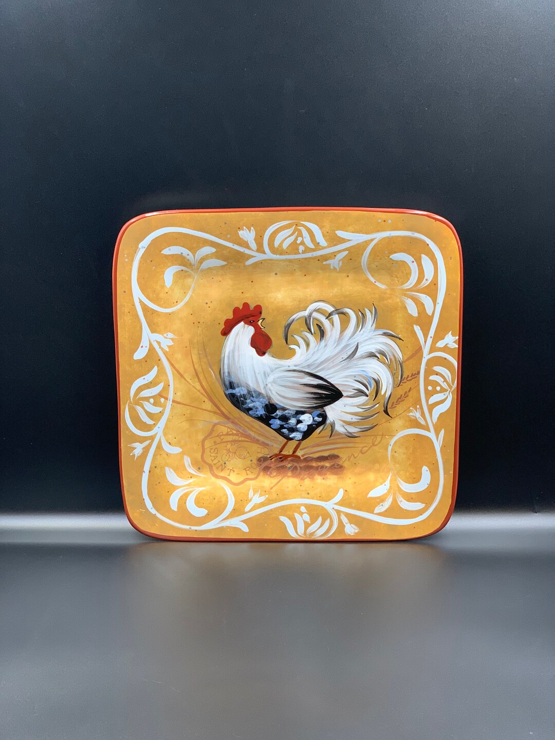 Geoffrey Allen Golden White Rooster Decorative Plate by Certified ...