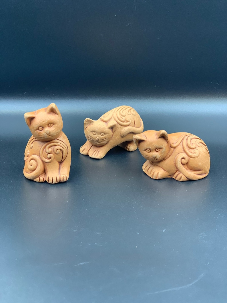 Vintage Handcrafted Set of 3 Terracotta Pottery Miniature Kitten ...