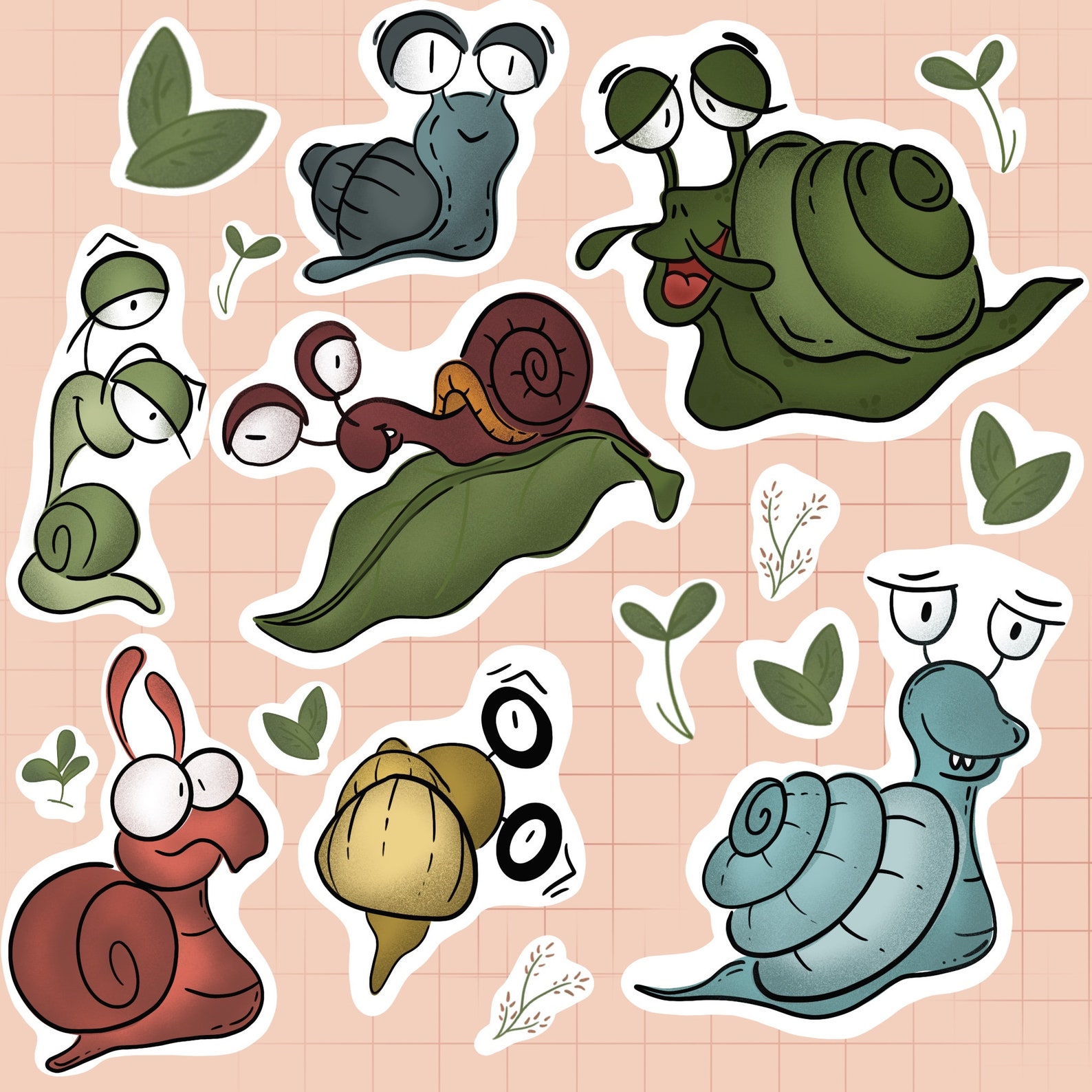 Snail family stickers for large and small | Etsy