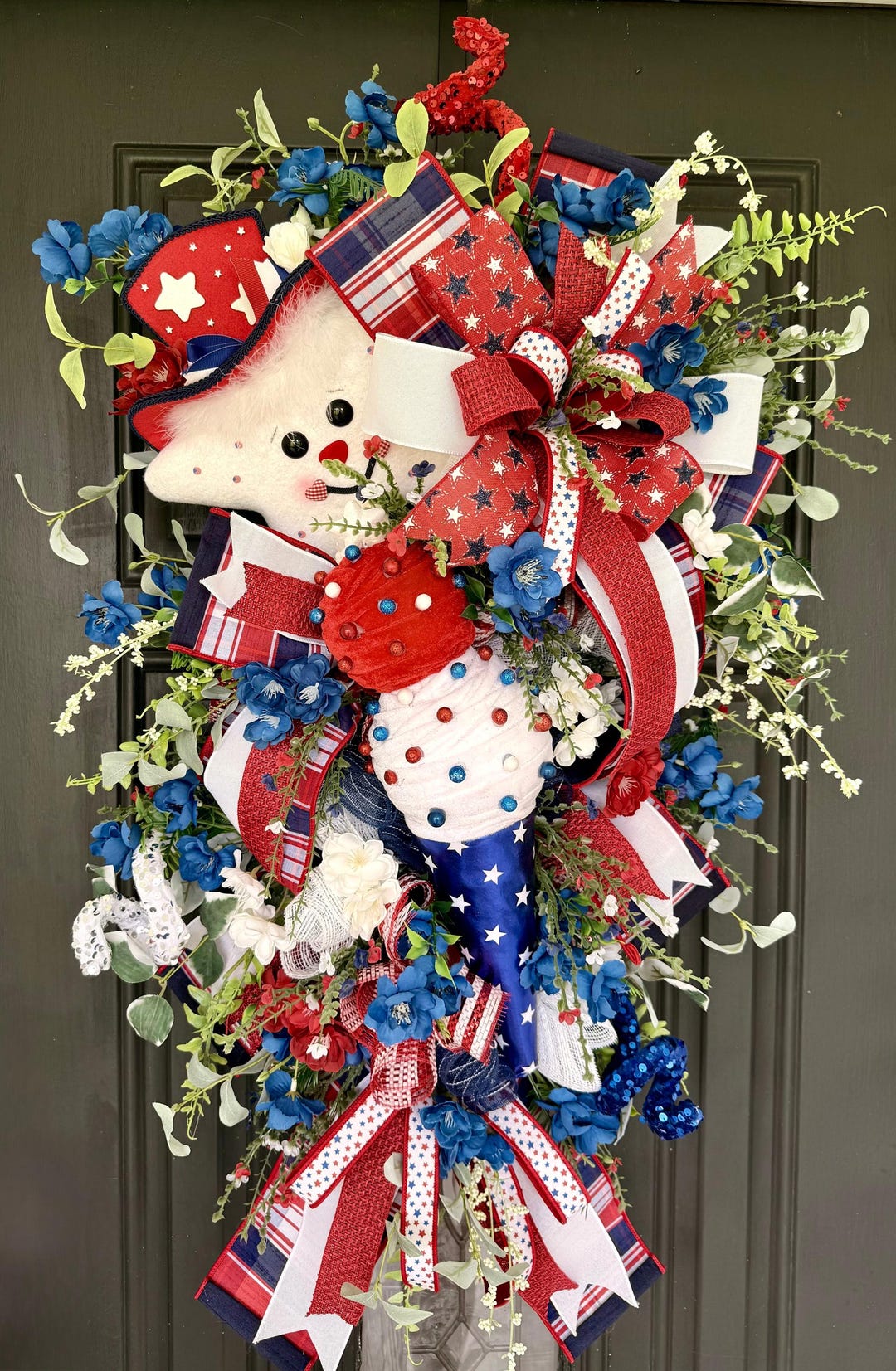 Whimsical Patriotic Swag for Front Door, Fourth of July Decor, Memorial ...
