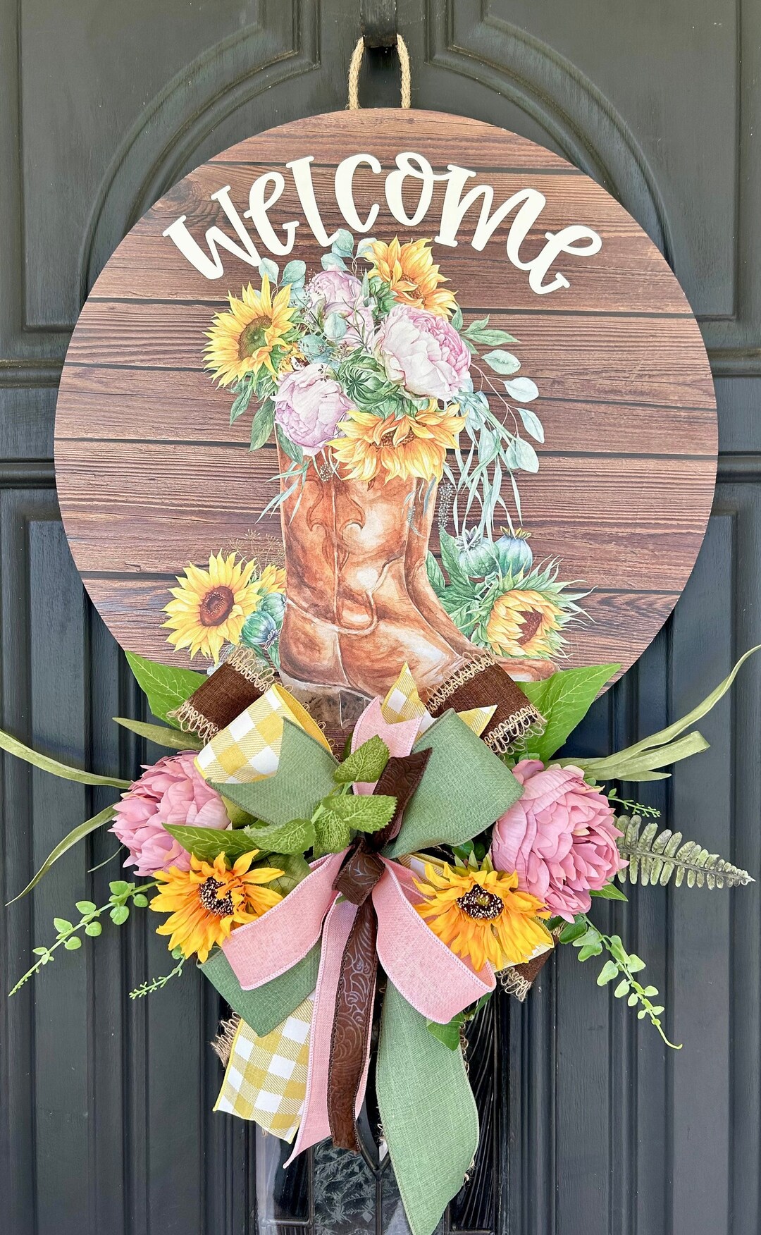 Welcome Door Hanger, Wood Door Hanger, Everyday Door Hanger, Round Wood ...