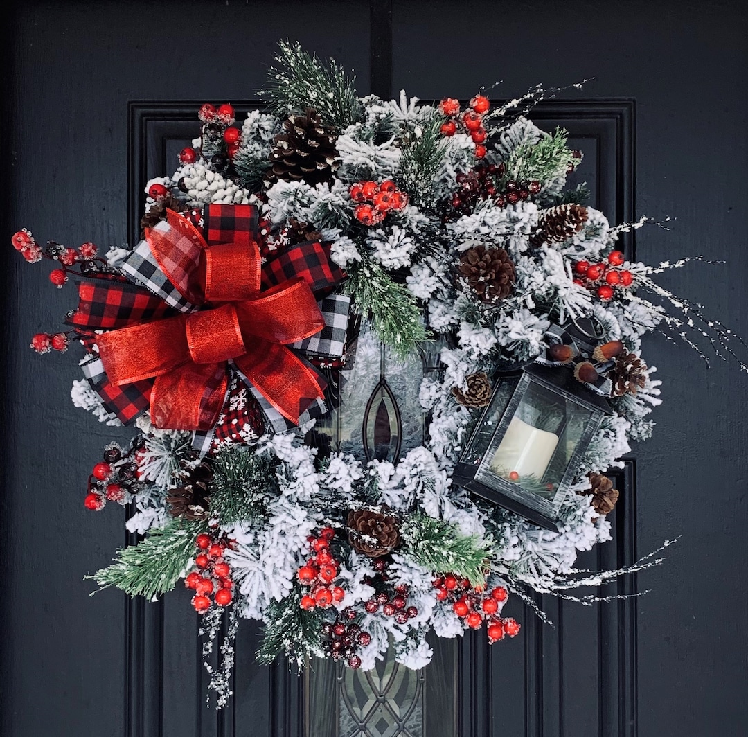 Winter Wreath Snowy Pine Wreath Christmas Wreath Buffalo - Etsy