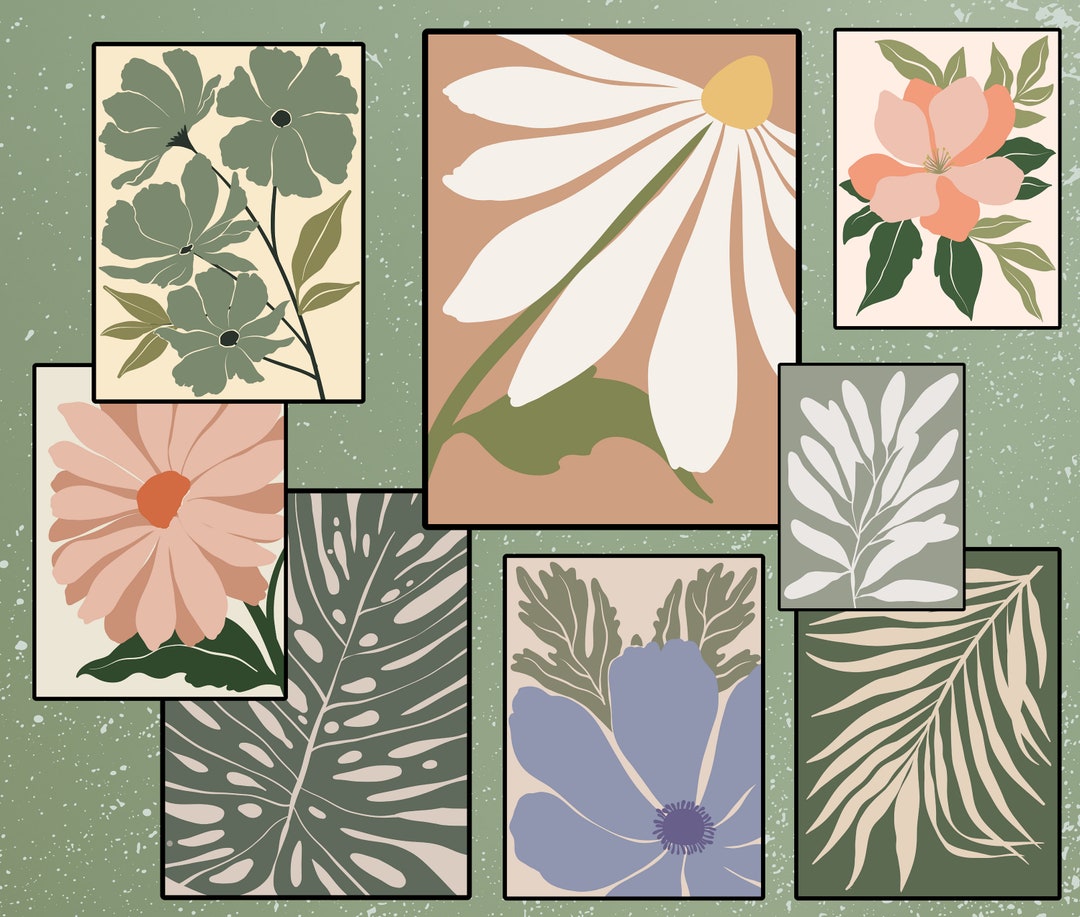 8-piece Boho Floral Digital Wall Art Set Printable Botanical Artwork ...