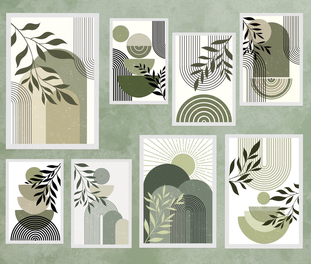 Set of 8 Pcs Sage Serenity Wall Art Collection - Minimalist Boho Prints ...
