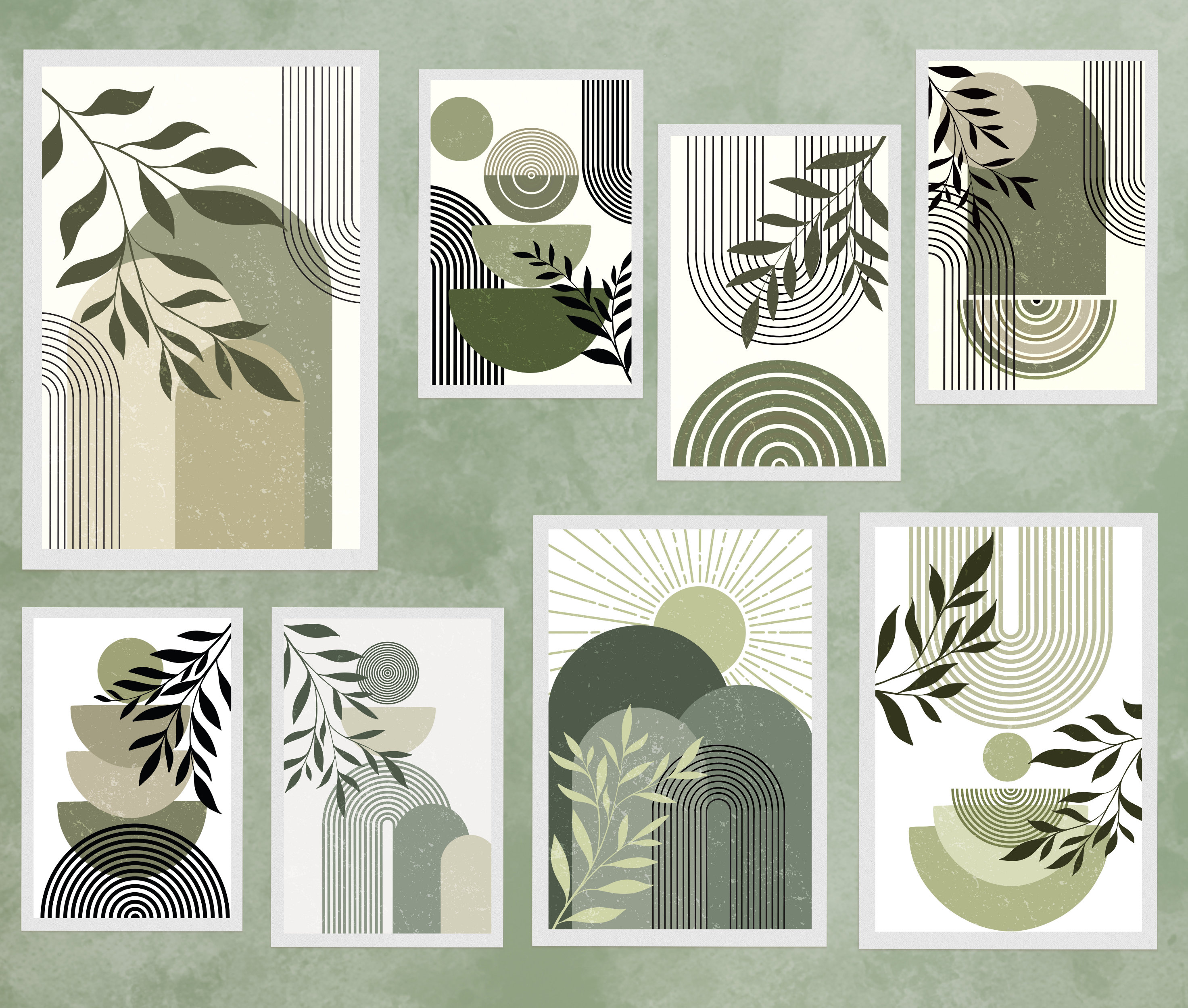 Set of 8 Pcs Sage Serenity Wall Art Collection - Minimalist Boho Prints ...