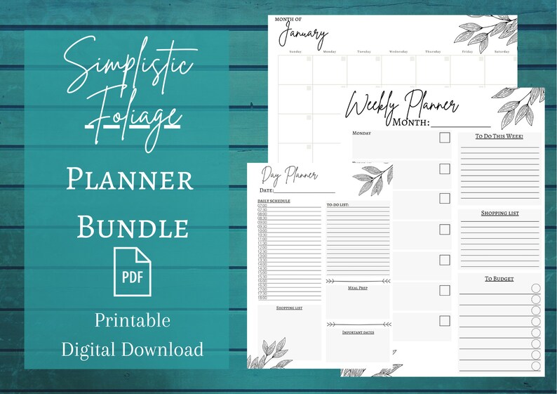 Simplistic Foliage - Printable Planner Bundle - Etsy