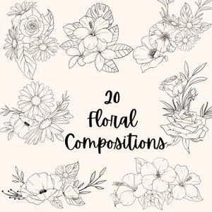 351 Effortless Floral Line Art Procreate Bundle: Procreate Stamps of ...