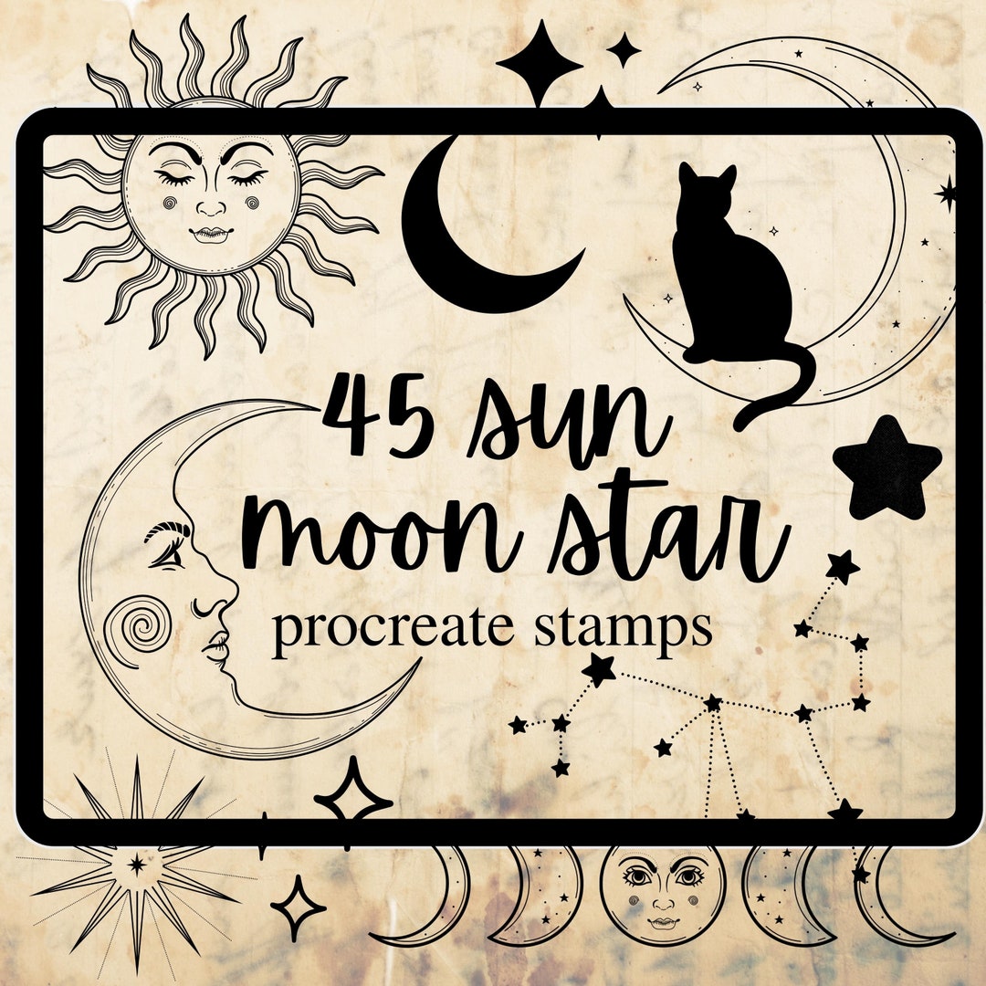 45 Sun Moon Star Galaxy Elements Procreate Stamps. - Etsy
