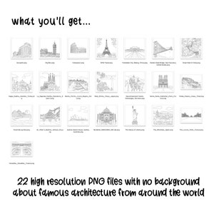 22 World Famous Landmark Coloring Page. Hand Drawn PNG File No ...