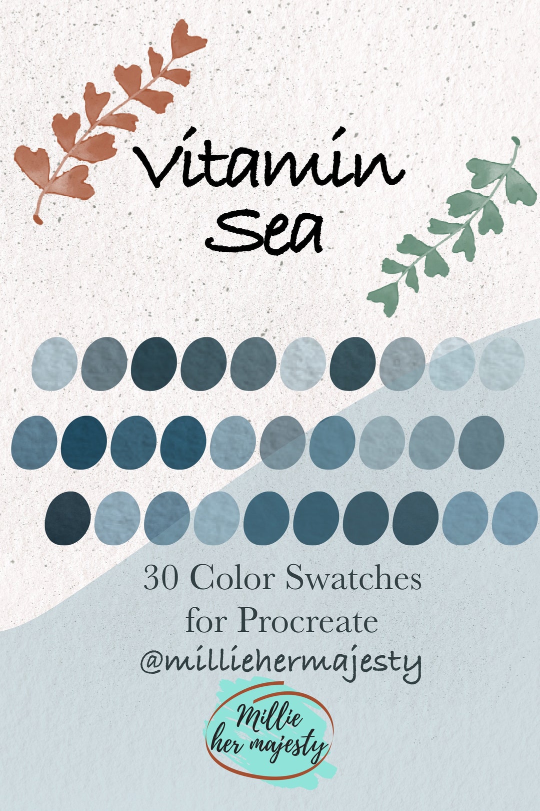 Vitamin Sea Procreate Swatches - 30 Deep Majestic Blue Green Grey White ...
