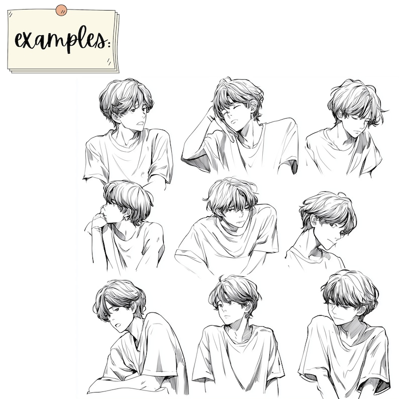 80 Anime Boy Half Body Sketch Stamps for Procreate – Speed up Character ...