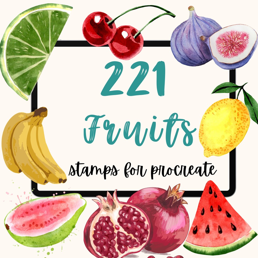 221 Fruit Stamps Procreate Bundle: Watercolor Stamps, Line and Solid ...
