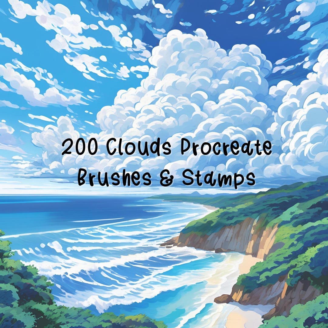 200 Procreate Clouds Brushes and Stamps. Ghibli Style Watercolor Cloud ...