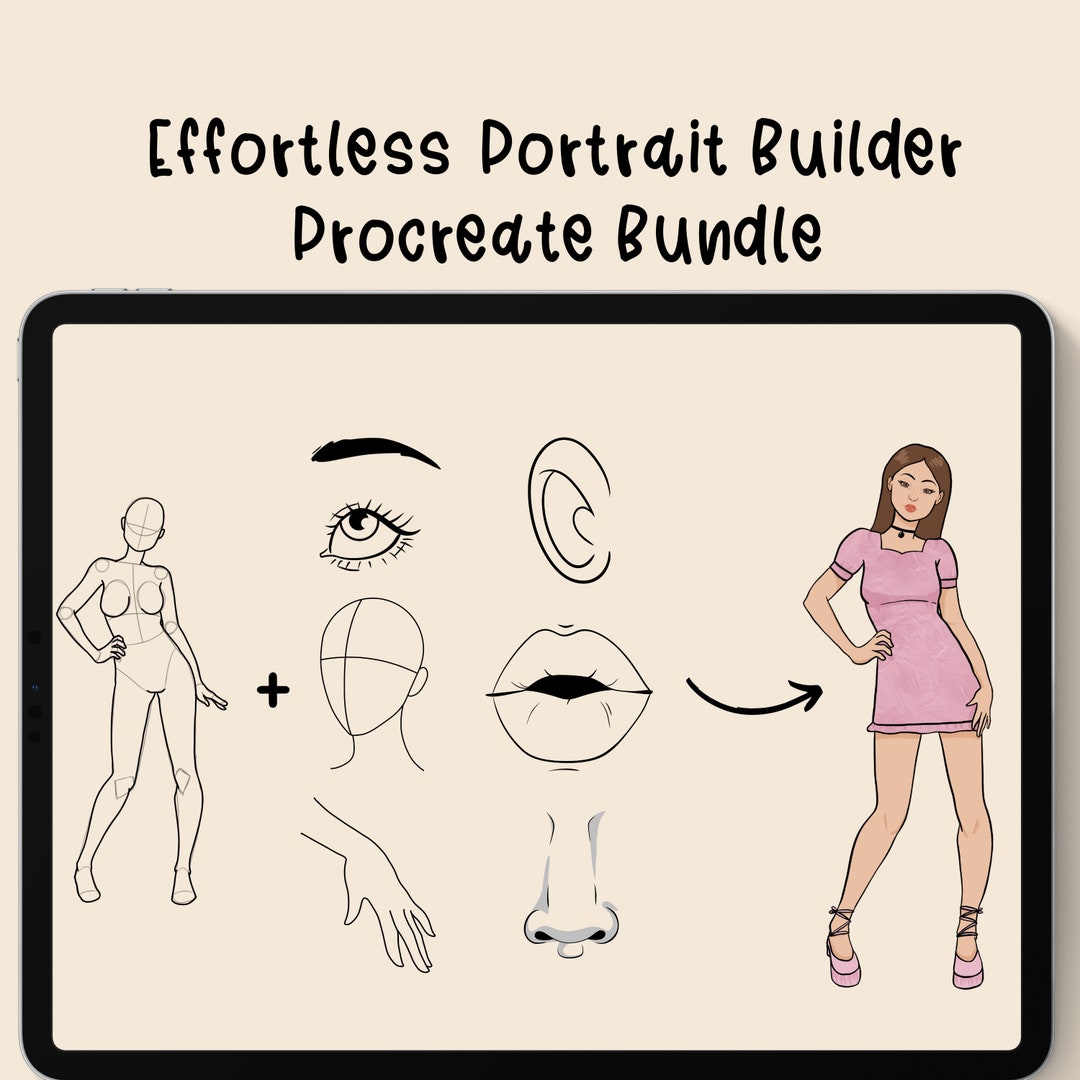 Effortless Portrait Builder Procreate Bundle. 360 Stamps for Body Head Eyes Nose Mouth Ears ...