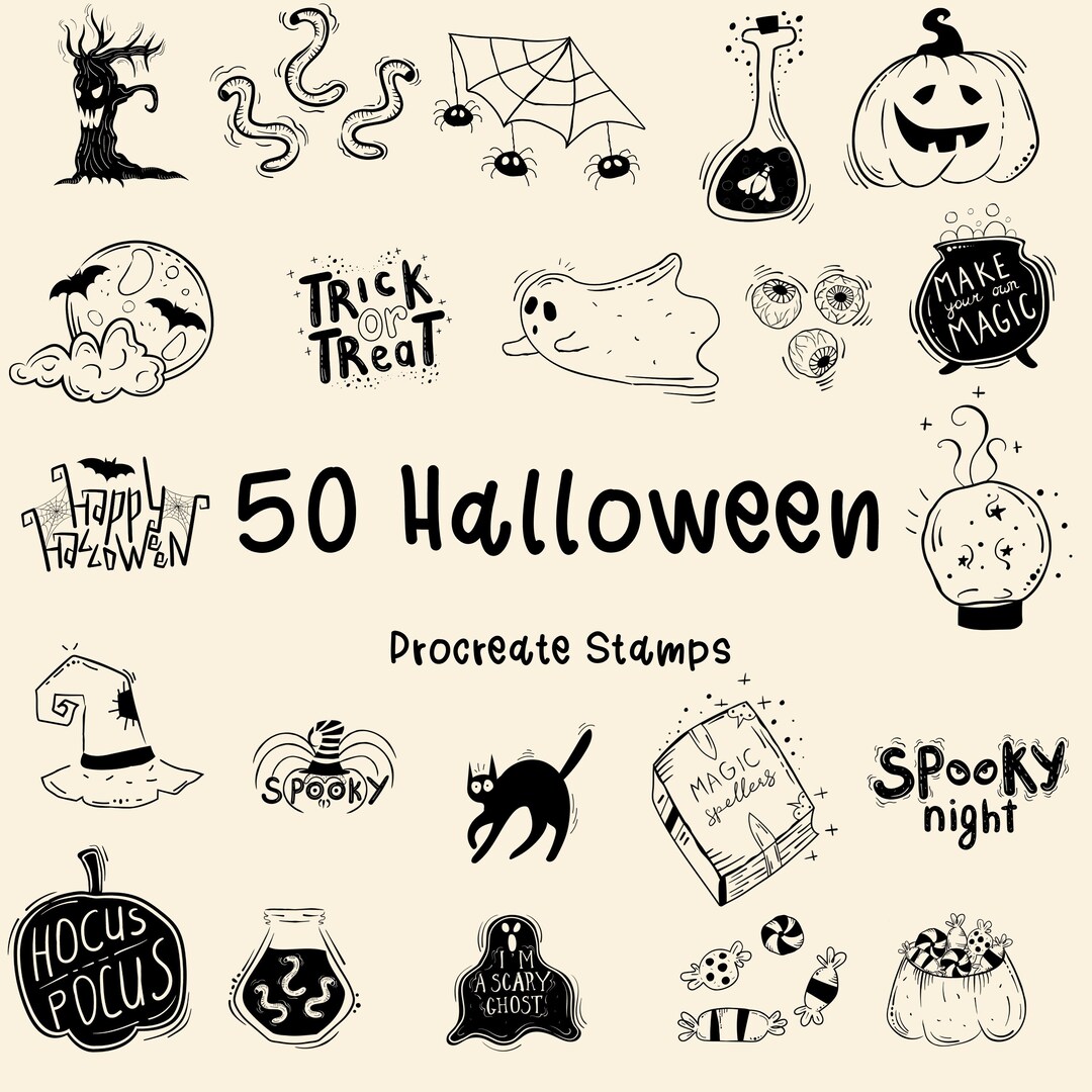 50 Halloween Procreate Stamps. Hand Made High Resolution Halloween ...