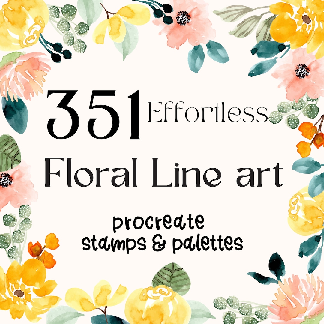 351 Effortless Floral Line Art Procreate Bundle: Procreate Stamps of ...