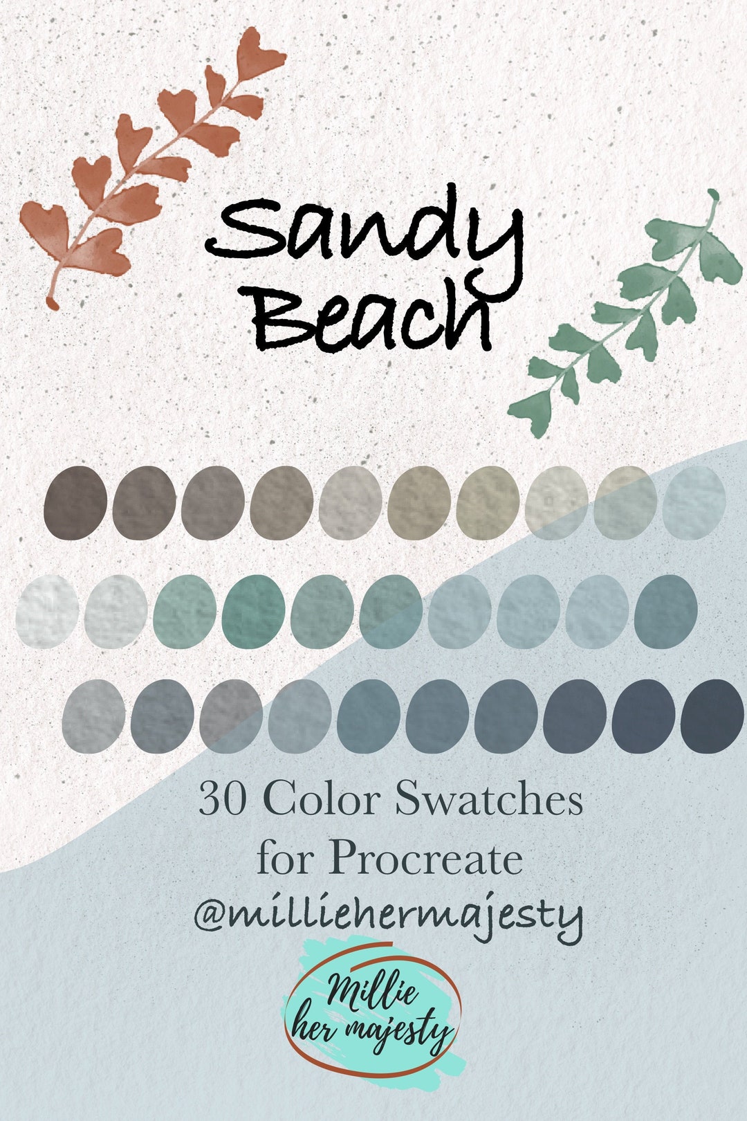 Sandy Beach Procreate Swatches - 30 Pale Soft Dusty Beach Water Sky Sea ...