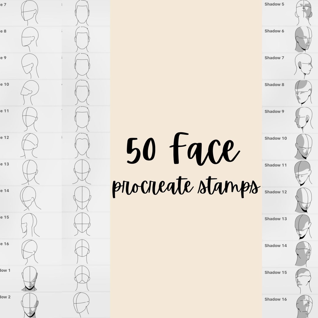 50 Effortless Face Procreate Stamps. Face Shapes Procreate - Etsy