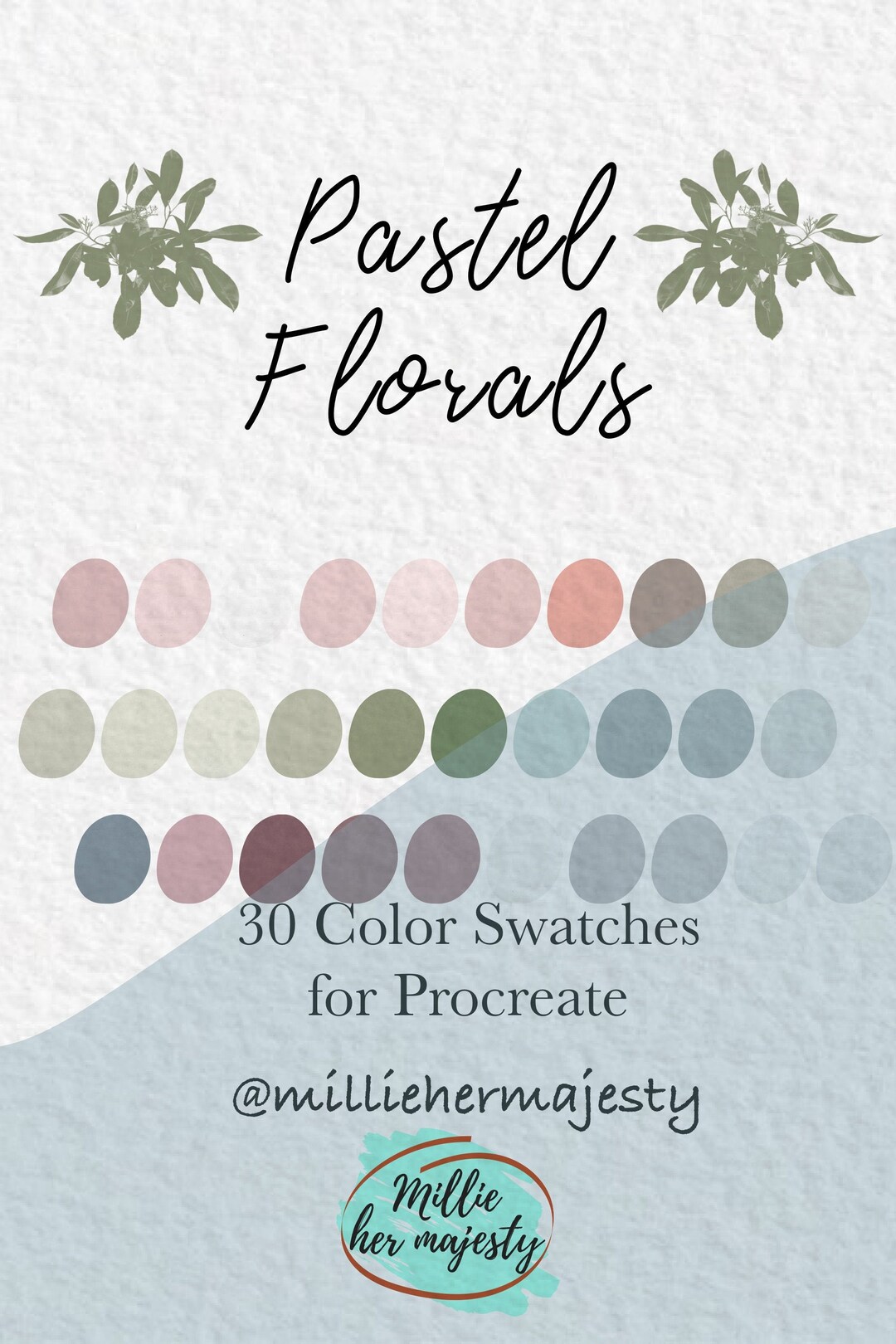Pastel Florals Procreate Swatches - 30 Pale Blue Pink Green Colors for ...