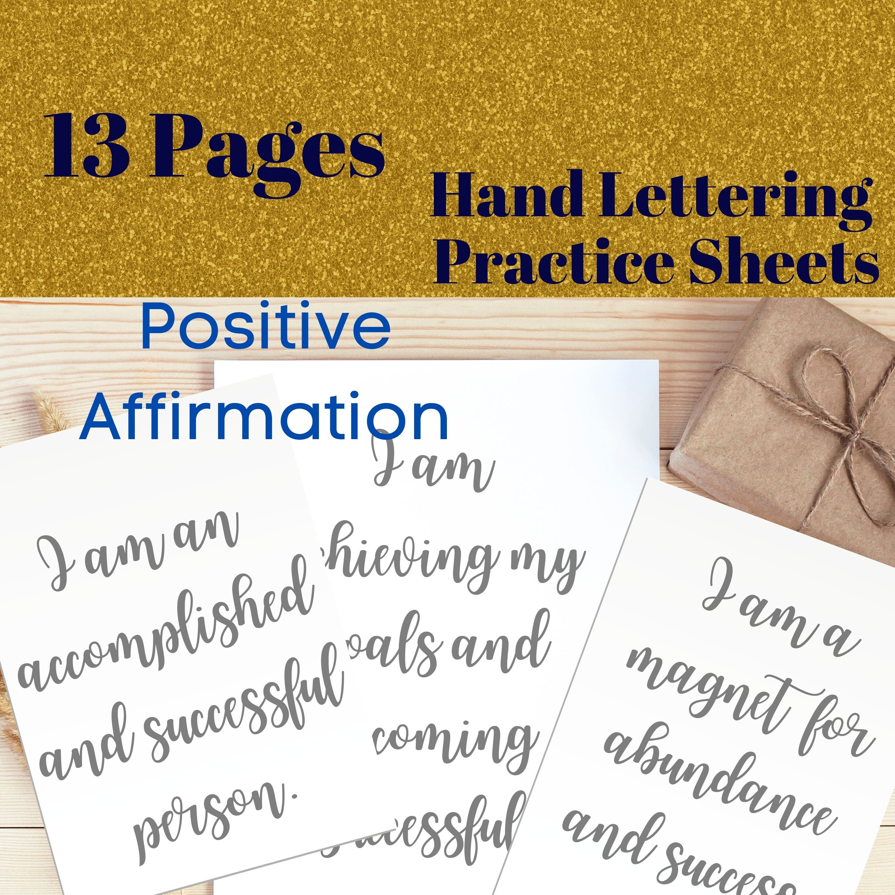 Positive Affirmation Hand Lettering Practice Sheets. 13 Pages | Etsy