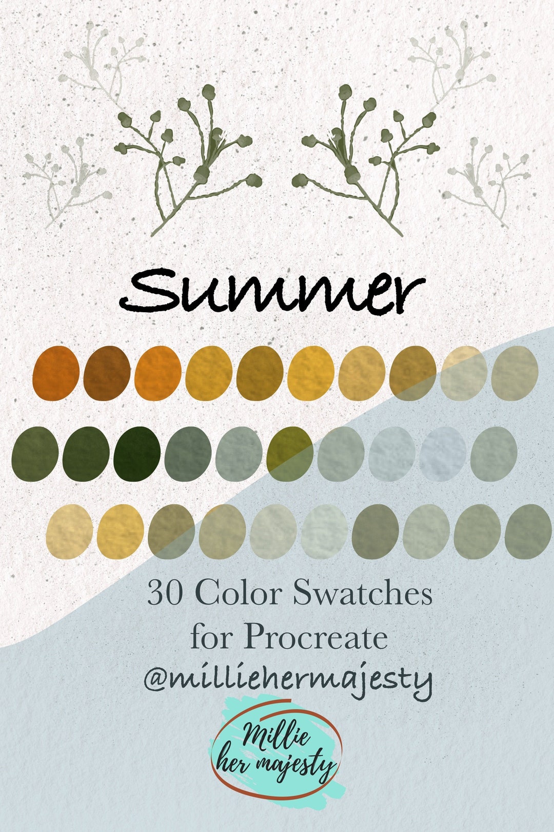 Summer Vibes Procreate Swatches - 30 Vibrant Yellow Orange Green Colors ...