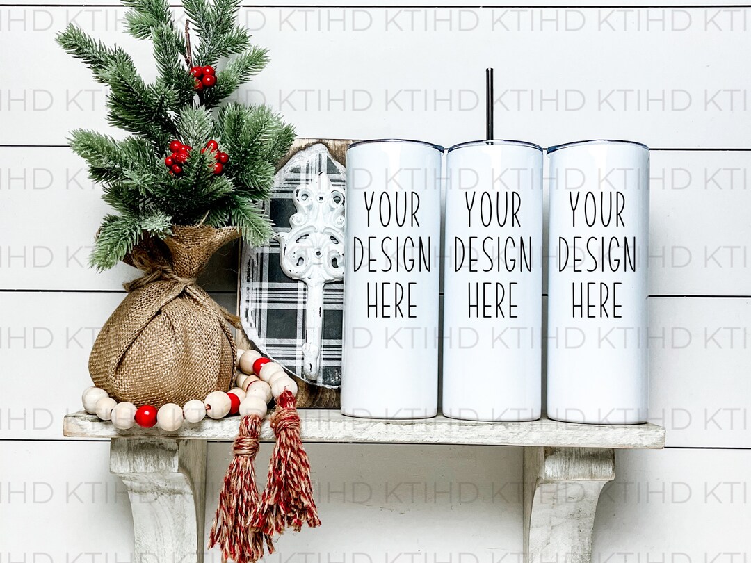 Skinny Tumbler Mockup | Set of 3 Thermal White | Farmhouse Wrap Around ...