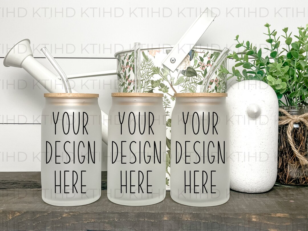 Frosted Libby Beer Glass Mockup | 3 Bubble Tea Cup Mock-up ...