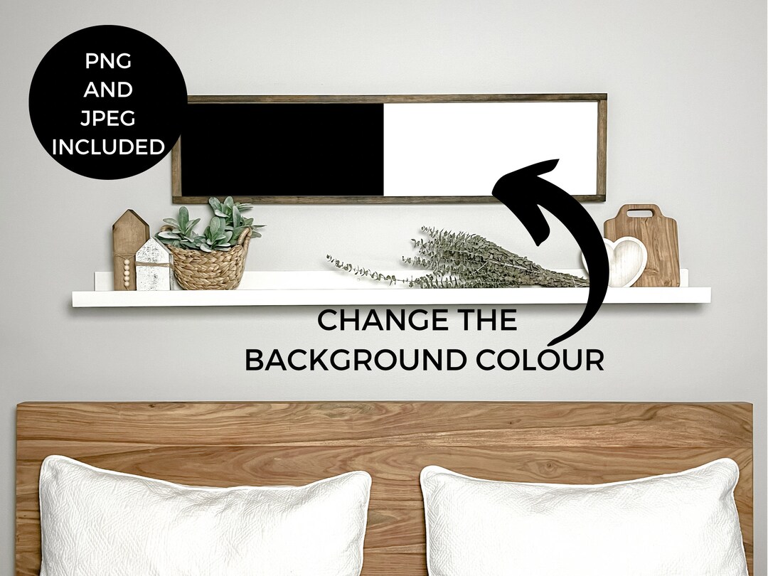 12x48 Inch Mockup | Wood Sign Above a King Bed | Farmhouse Shelf ...