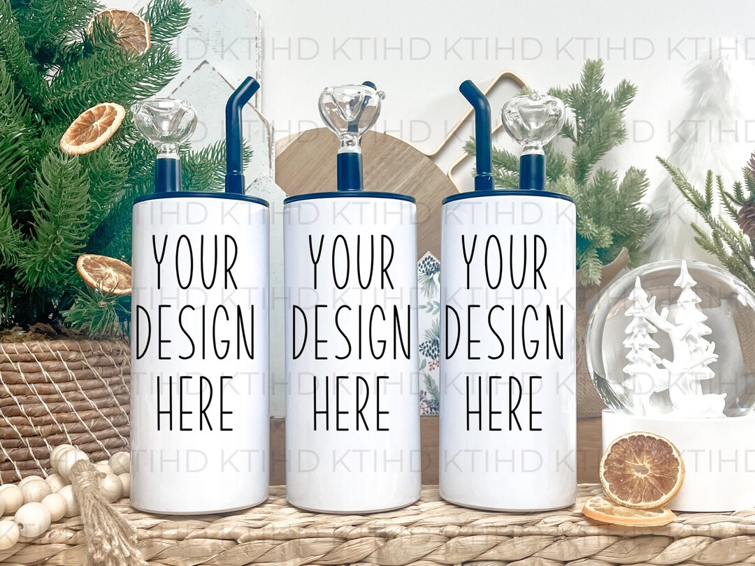 Hookah Tumbler Mockup | Set of 3 Thermal Cups White | Full Wrap JPEG ...