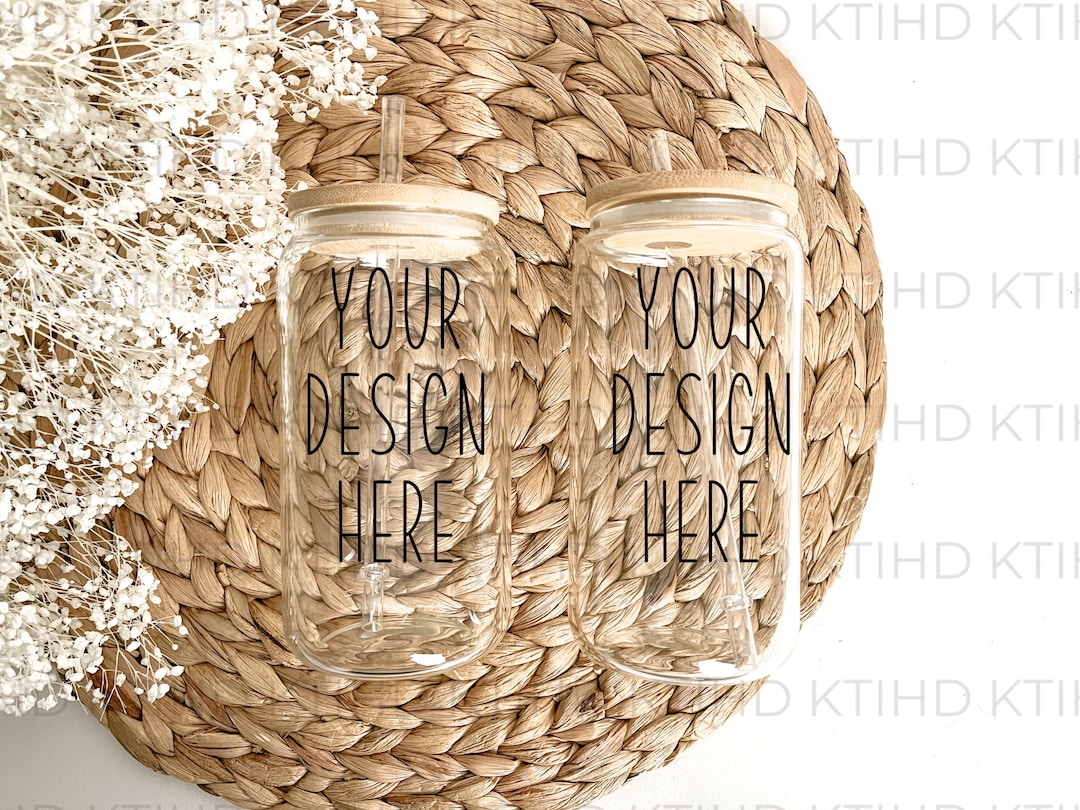 16 0z Libby Beer Glass Mockup | 2 Bubble Tea Clear Cup Mock-up ...