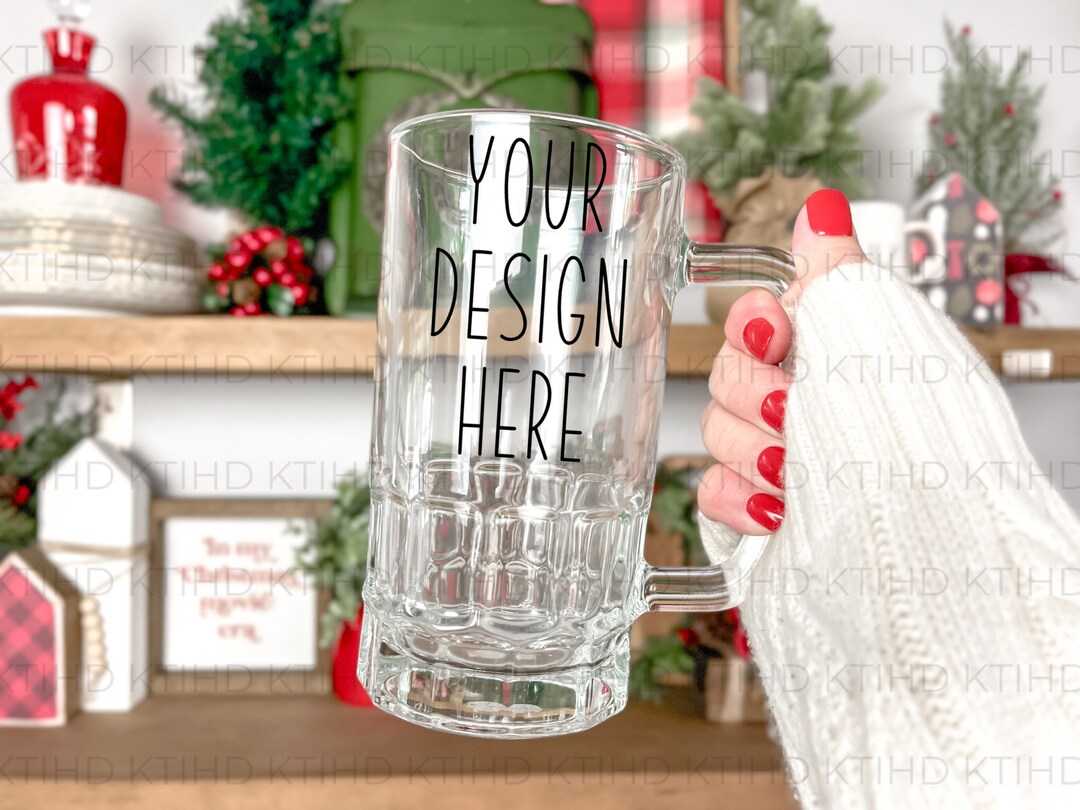 Beer Mug Mockup Christmas | 1 Handle Glass Wrap Around Mock up JPEG and ...