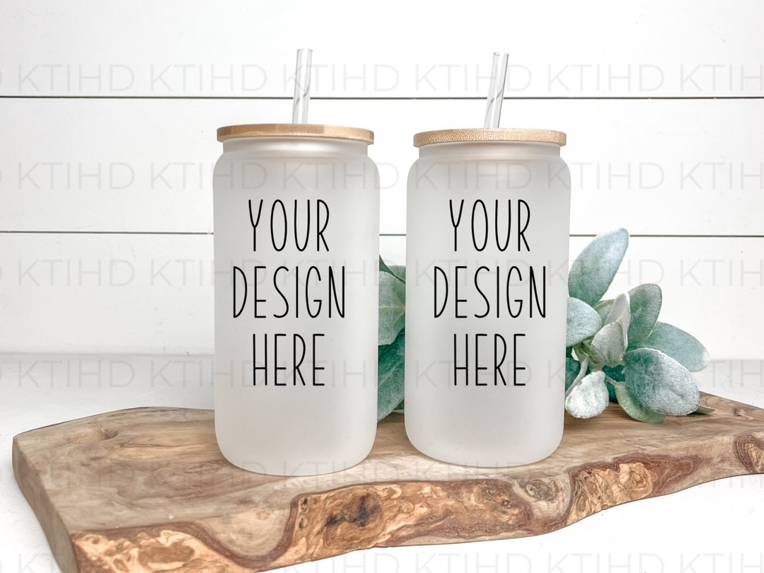 Frosted Libby Beer Glass Mockup | 2 Bubble Tea Cup Mock-up ...